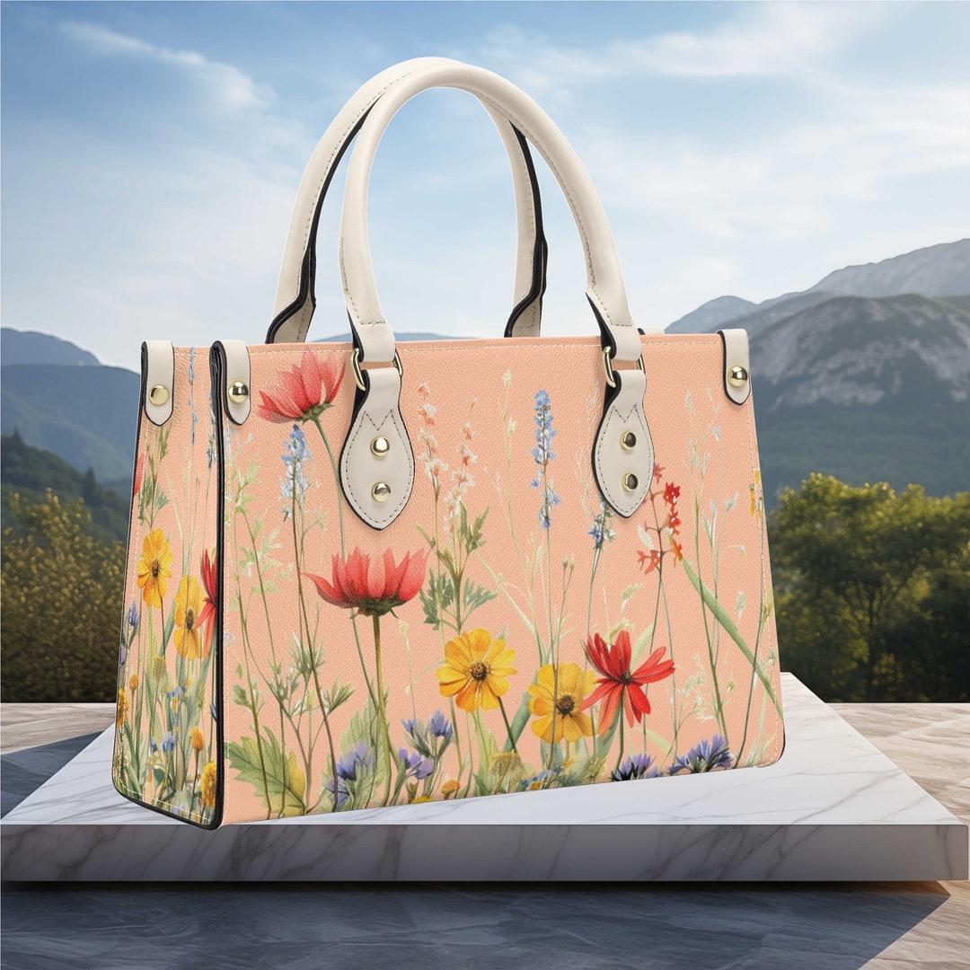 Women PU Leather Handbag Tote Purse Beautiful Spring Floral Handbag ...