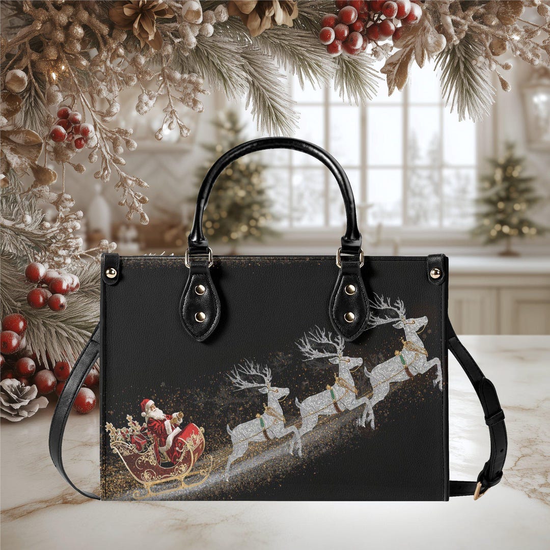 Christmas Holiday Santa Claus Gold Sleigh Winter Whimsical Season ...