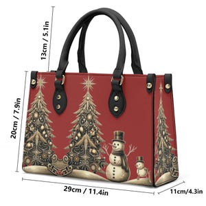 Handbag Shoulder Bag Purse Tote Vegan Leather Christmas Holiday Snowmen ...
