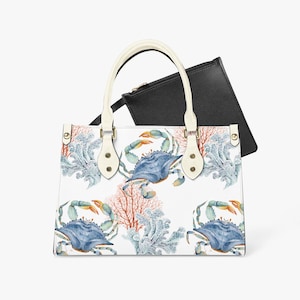 Beach Blue Crab Coral Reef Purse Design Small Tote Bag Spring Vacation ...