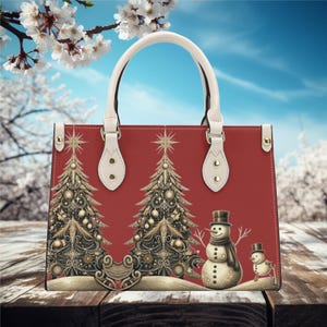 Handbag Shoulder Bag Purse Tote Vegan Leather Christmas Holiday Snowmen ...