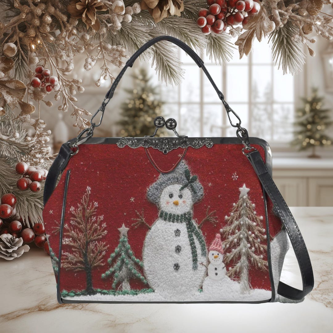Christmas Holiday Snowmen Fun Cute Purse Handbag PU Vegan Soft Leather ...