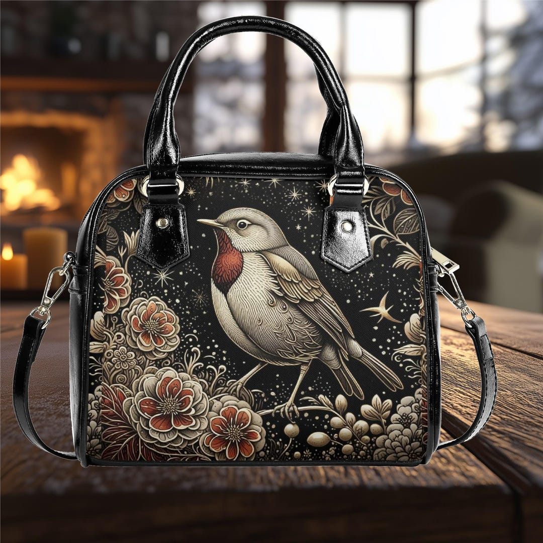 Vegan Leather Shoulder Bag: Red Robin Bird Whimsical Design - Etsy
