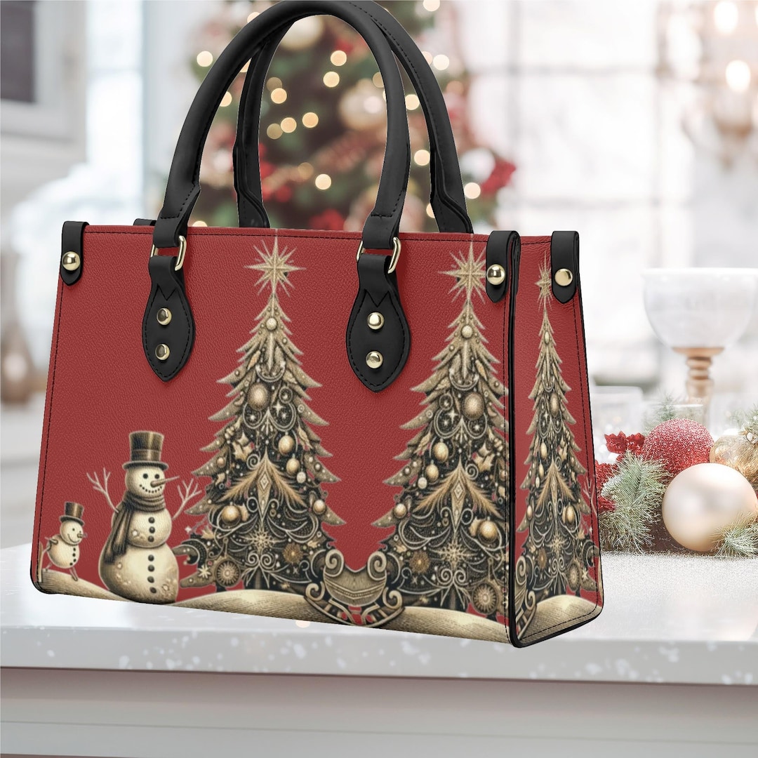 Handbag Shoulder Bag Purse Tote Vegan Leather Christmas Holiday Snowmen ...
