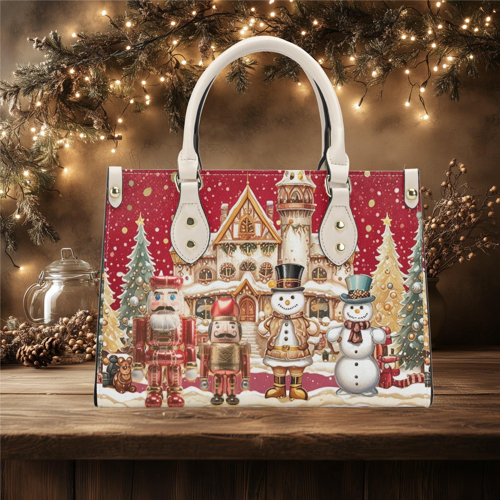 Christmas Holiday Whimsical Nutcracker Snowman Tree Tote Shoulder Bag ...