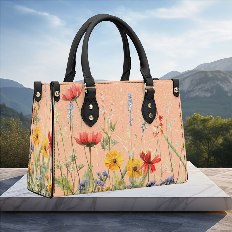 Women PU Leather Handbag Tote Purse Beautiful Spring Floral Handbag ...