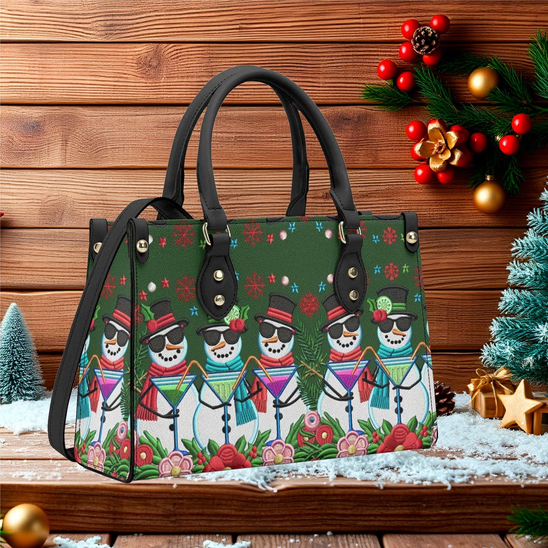Christmas Snowman Whimsical Holiday Handbag Shoulder Purse Tote Vegan ...