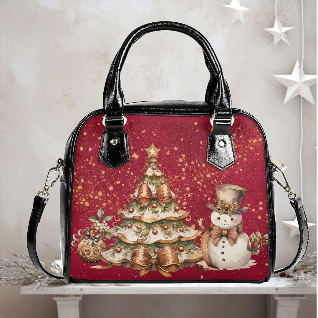 Christmas PU Vegan Leather Shoulder Handbag Holiday Purse Crossbody ...