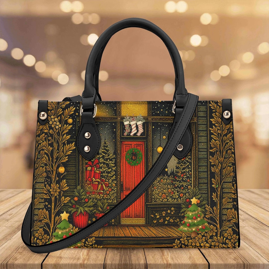 Christmas Tree Farmhouse Holiday Handbag Shoulder Purse Tote Vegan PU ...