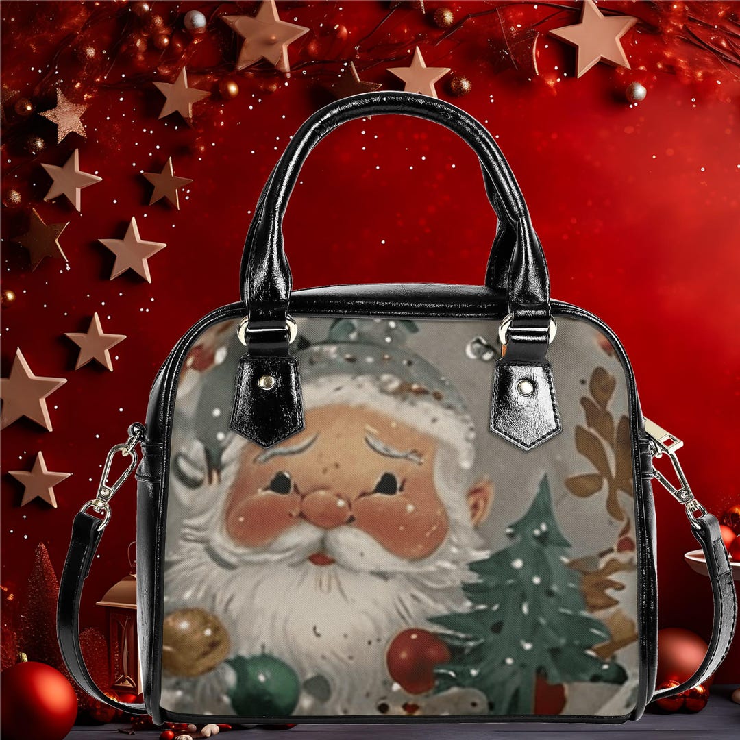Christmas PU Shoulder Handbag Holiday Shoulder Purse Black Crossbody ...