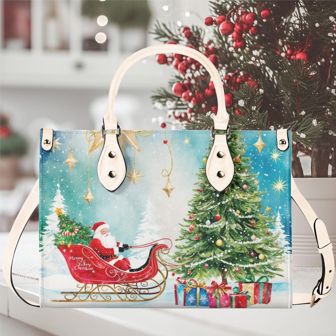 Luxury Women Vegan Leather Handbag Tote Purse 2 Sizes Santa Claus ...