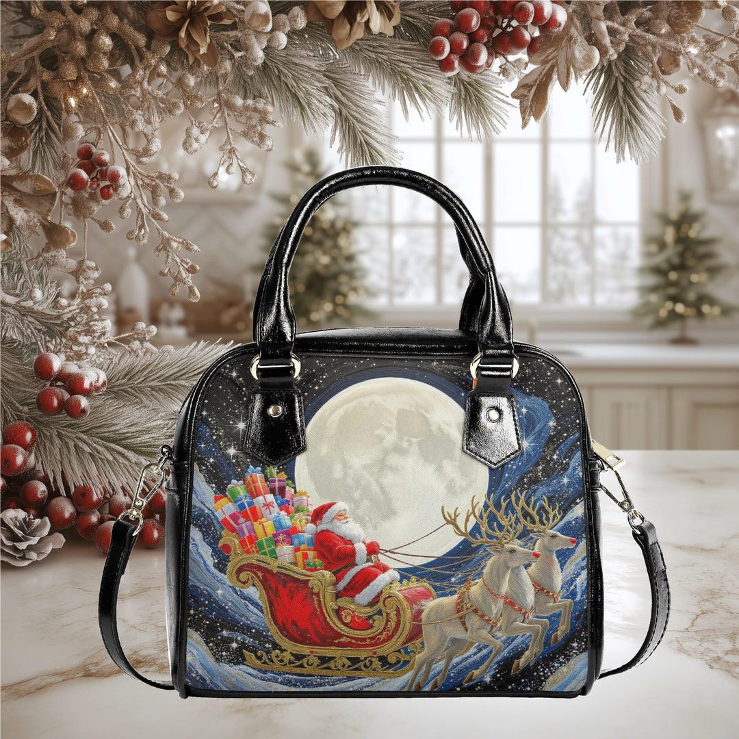 Christmas Vegan Leather Shoulder Handbag Christmas Holiday Santa Claus ...