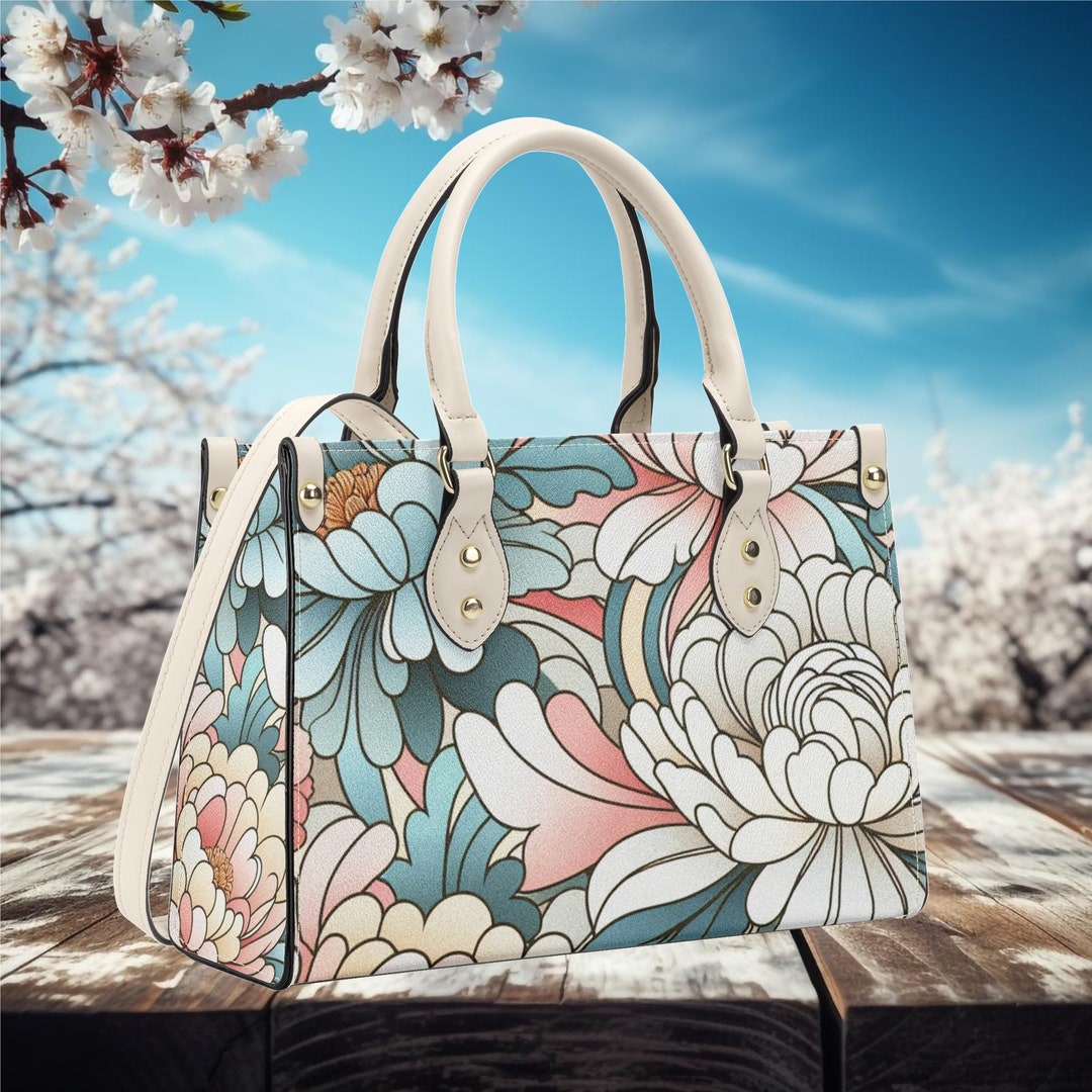 Women PU Leather Handbag Tote Purse Beautiful Spring Retro Blue Cream ...