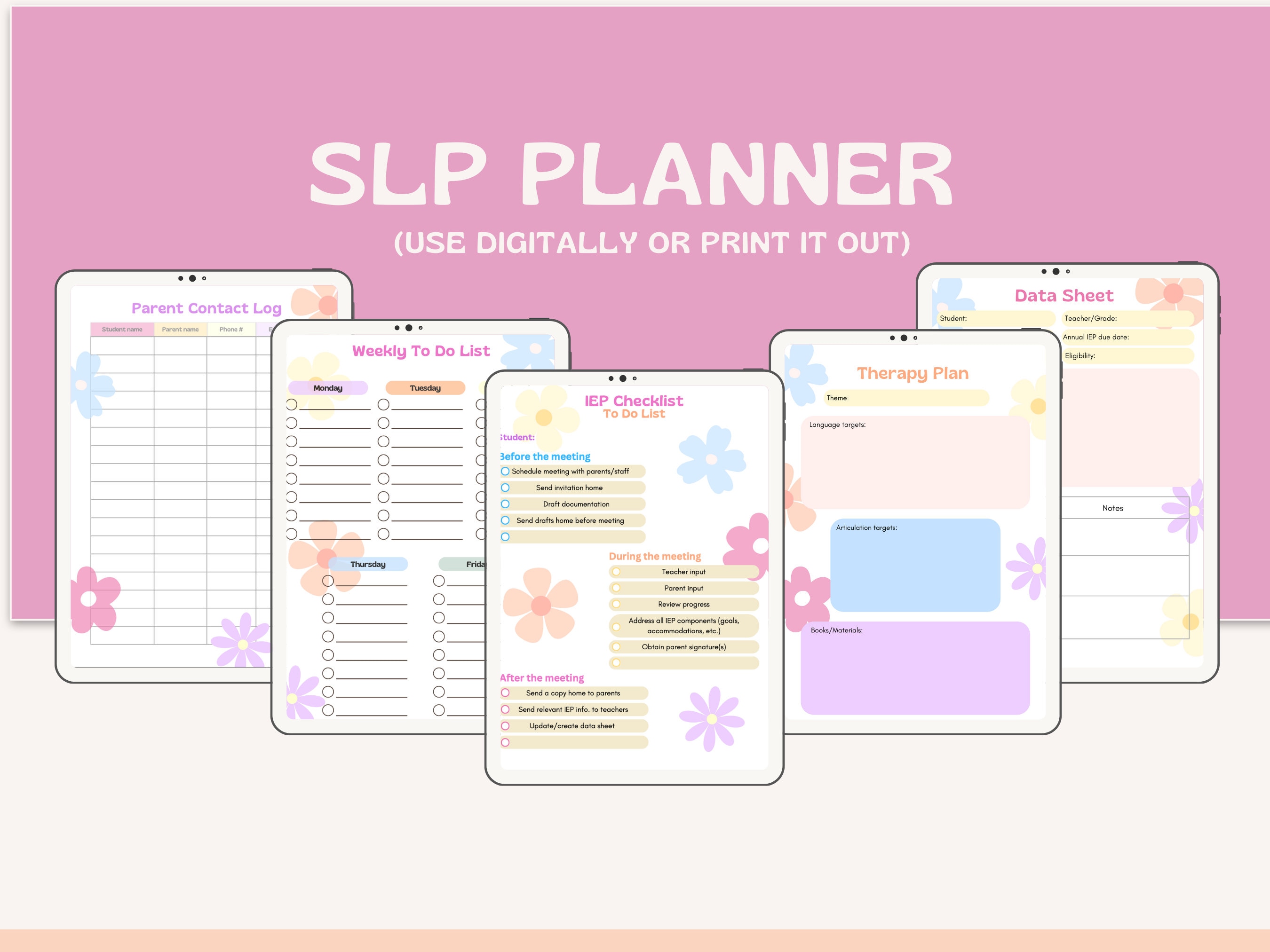 Floral SLP Planner | Speech Therapy Planner | IEP Planner | Data Sheet ...