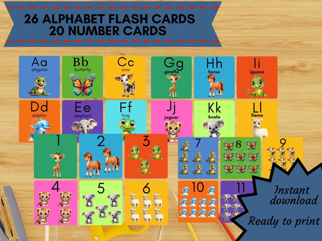Animal Alphabet & Number Flash Cards Digital Print Classroom - Etsy