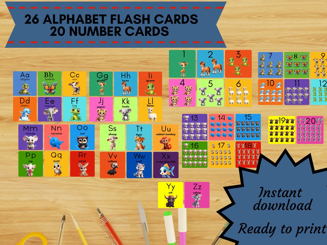 Animal Alphabet & Number Flash Cards Digital Print Classroom - Etsy