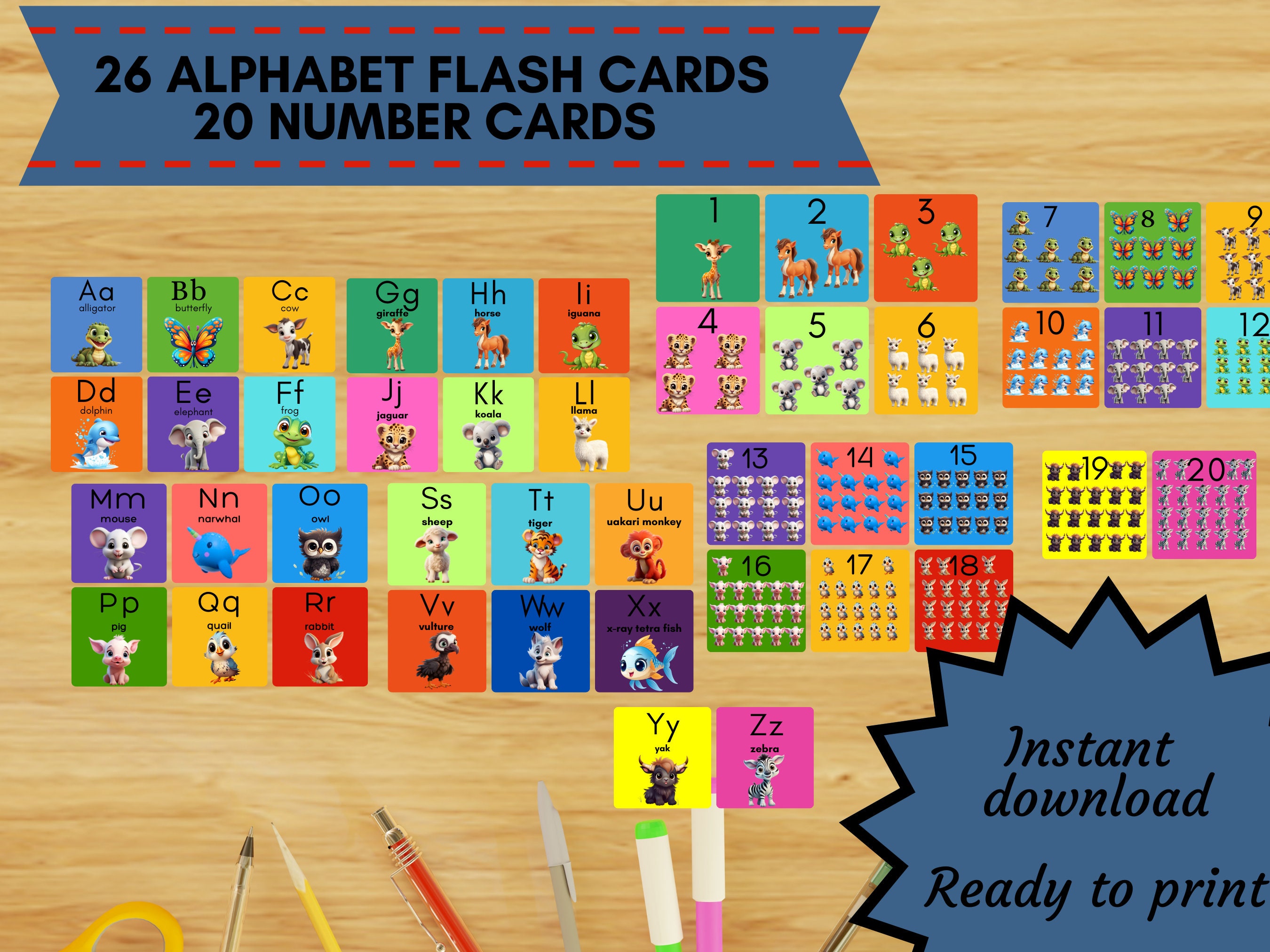 Animal Alphabet & Number Flash Cards Digital Print Classroom - Etsy