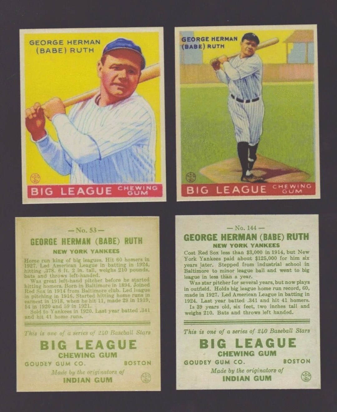 2 Card Lot 1933 Babe Ruth Reprint Mint 2 Cards - Etsy