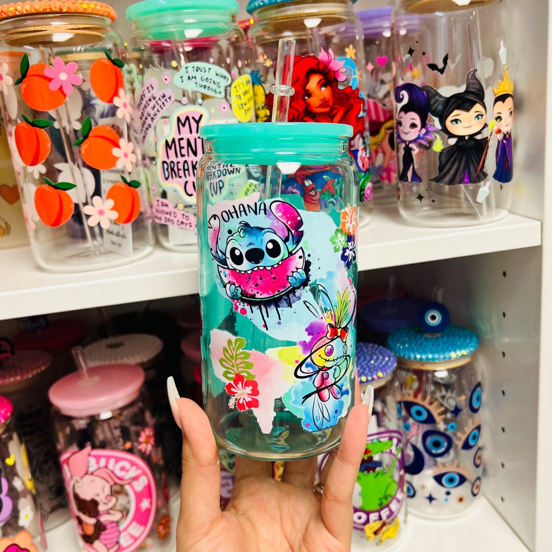 Stitch Cup Vday Cup Alien Glass Cup Stitch Glass Cup Cute Glass Cup - Etsy