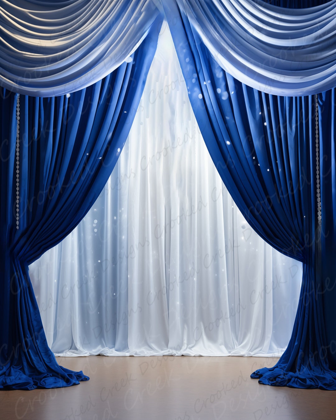 Blue and White Digital Backdrop Curtains | School Colors Prom and ...