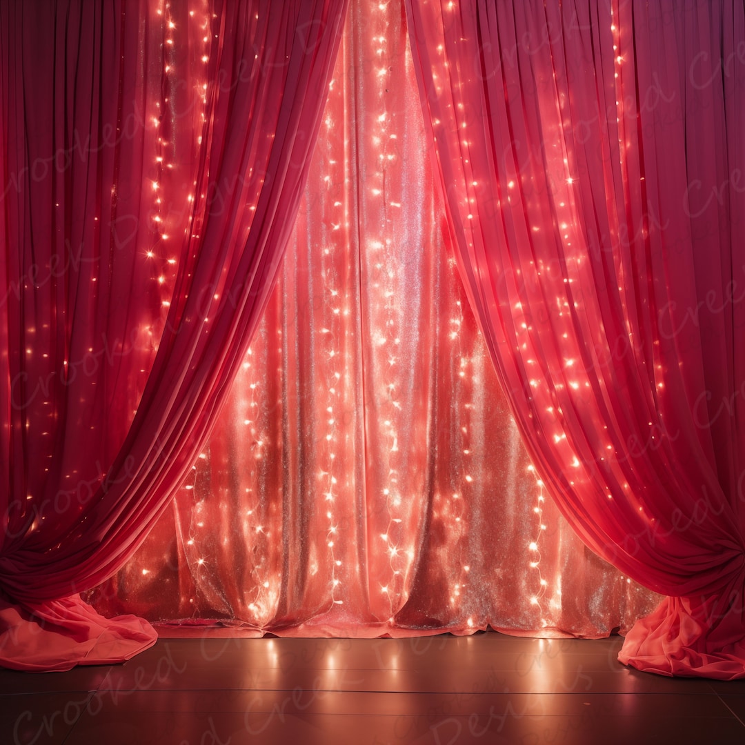 Red Curtains Backlit Party Background | Valentine's Day Party Backdrop ...