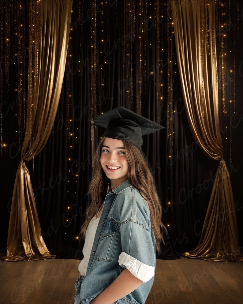 Black and Gold Digital Backdrop Curtains | School Colors Prom and ...