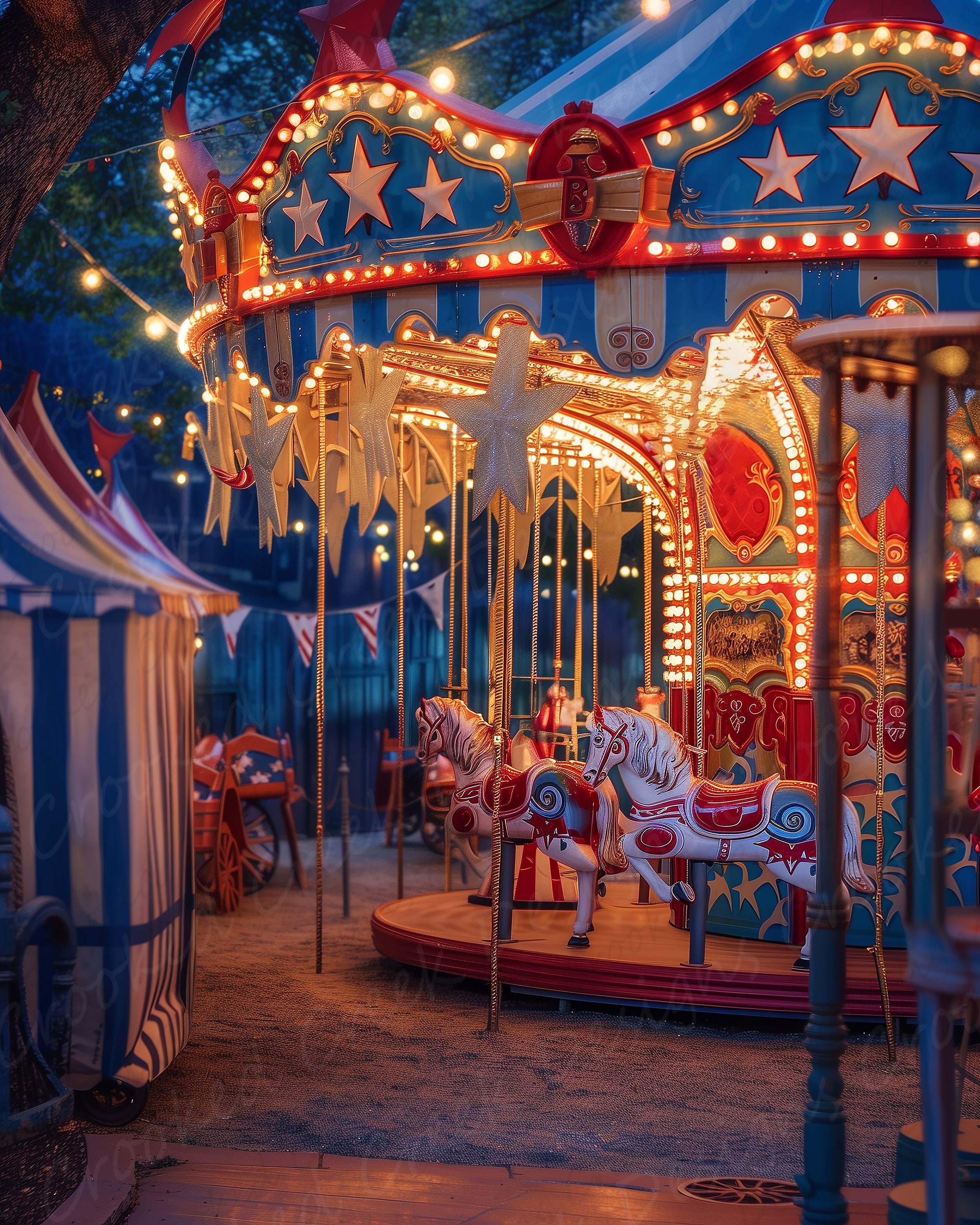 Red White and Blue Carousel Digital Background, 4th of July Backdrop, Fun Photobooth Background ...