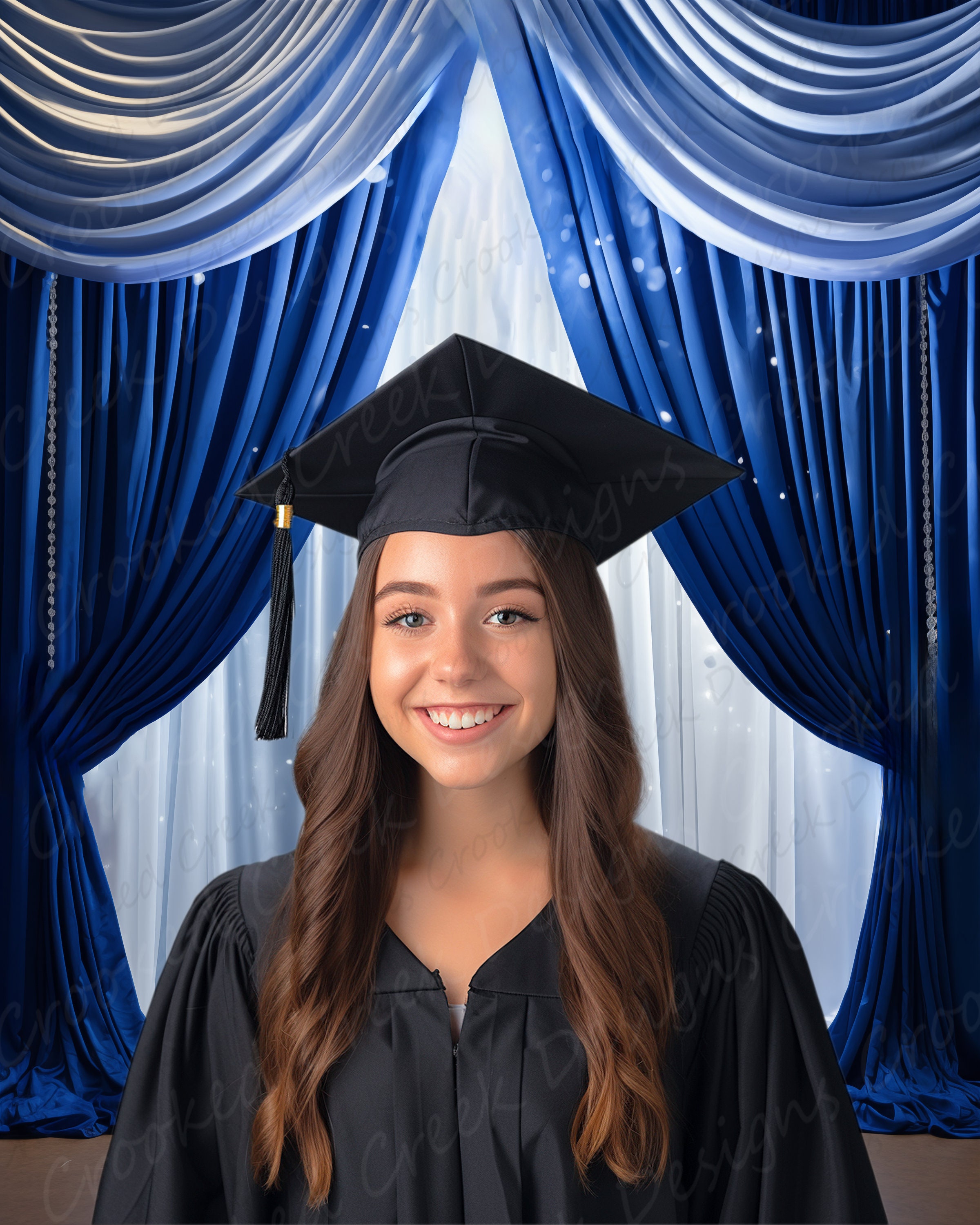 Blue and White Digital Backdrop Curtains School Colors Prom and ...