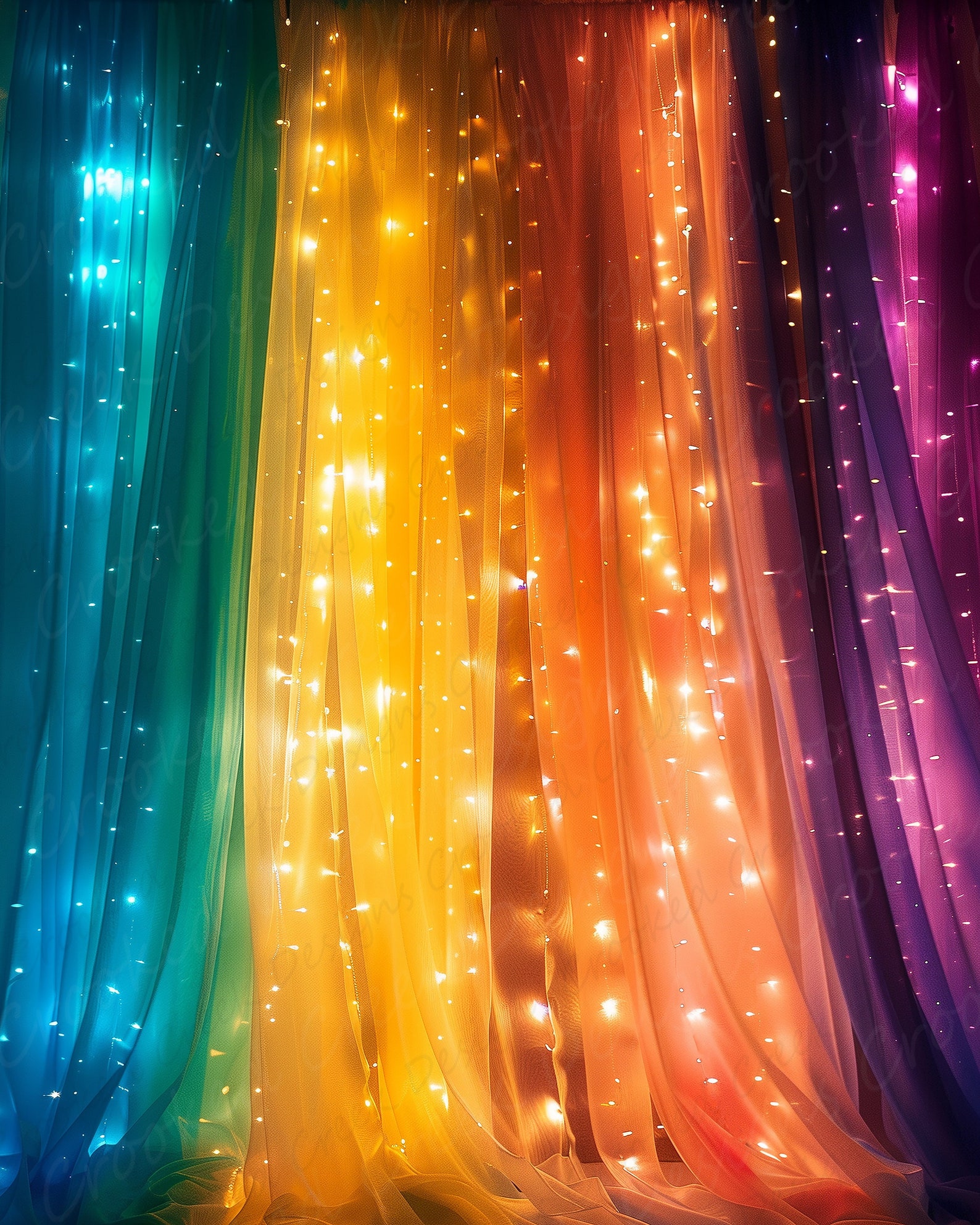 Shimmering Rainbow Curtains Digital Backdrop | Pride Month Rainbow ...