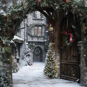 Medieval Christmas Backdrop: Winter Snow Scene JPG Bundle (digital ...