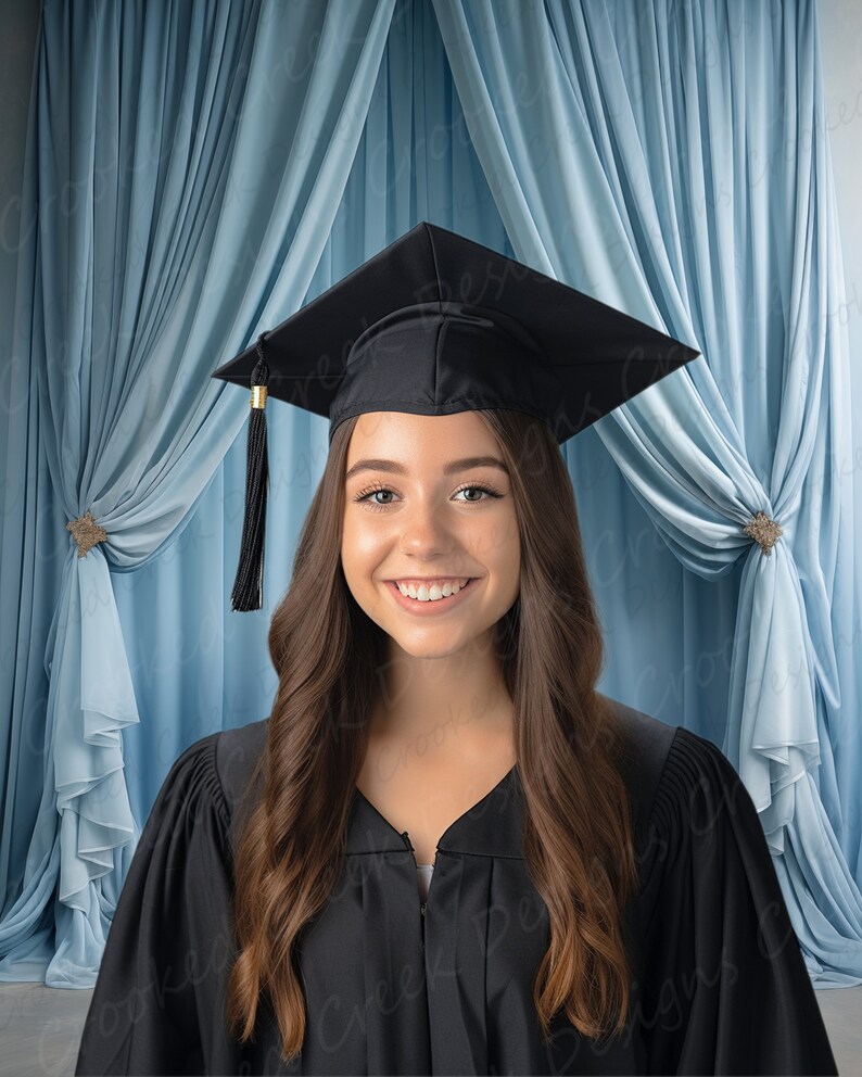 Light Blue Digital Backdrop School Colors Prom and Graduation Curtain ...