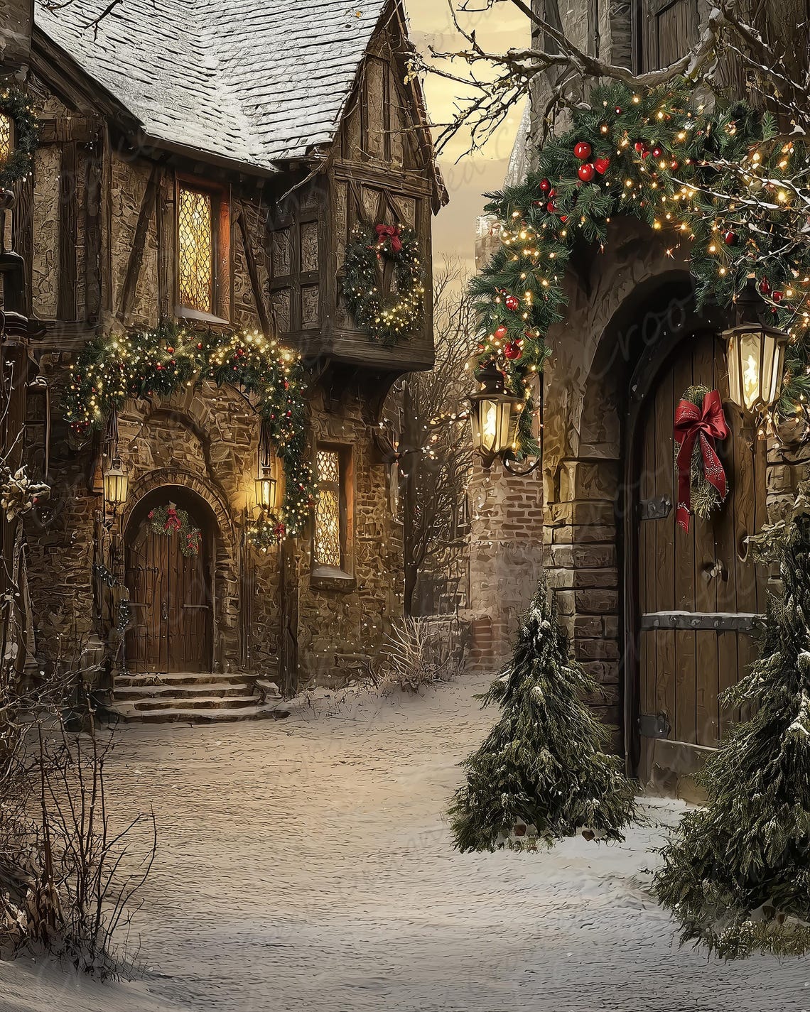Medieval Christmas Backdrop: Winter Snow Scene JPG Bundle (digital ...
