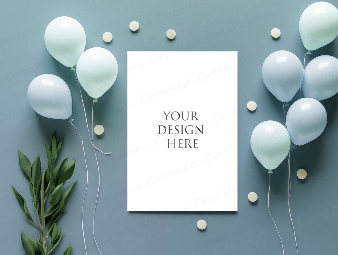 Blue Balloon Invitation Mockup: 5x7 Spring Card Design (JPG, PSD) - Etsy