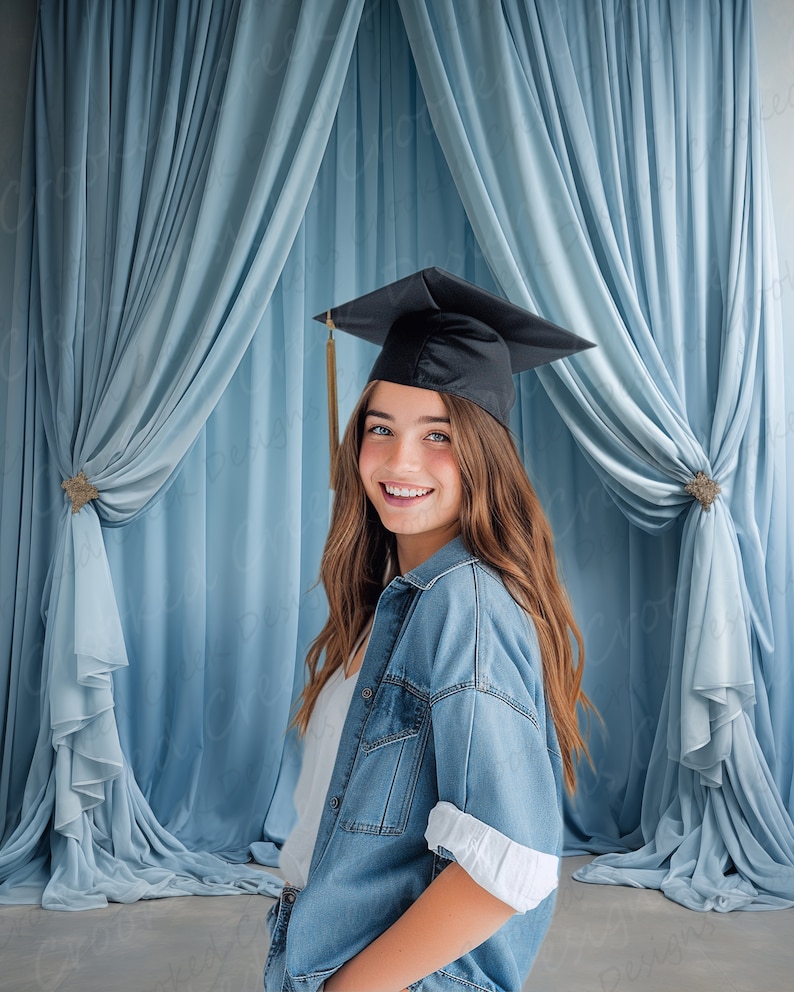 Light Blue Digital Backdrop School Colors Prom and Graduation Curtain ...