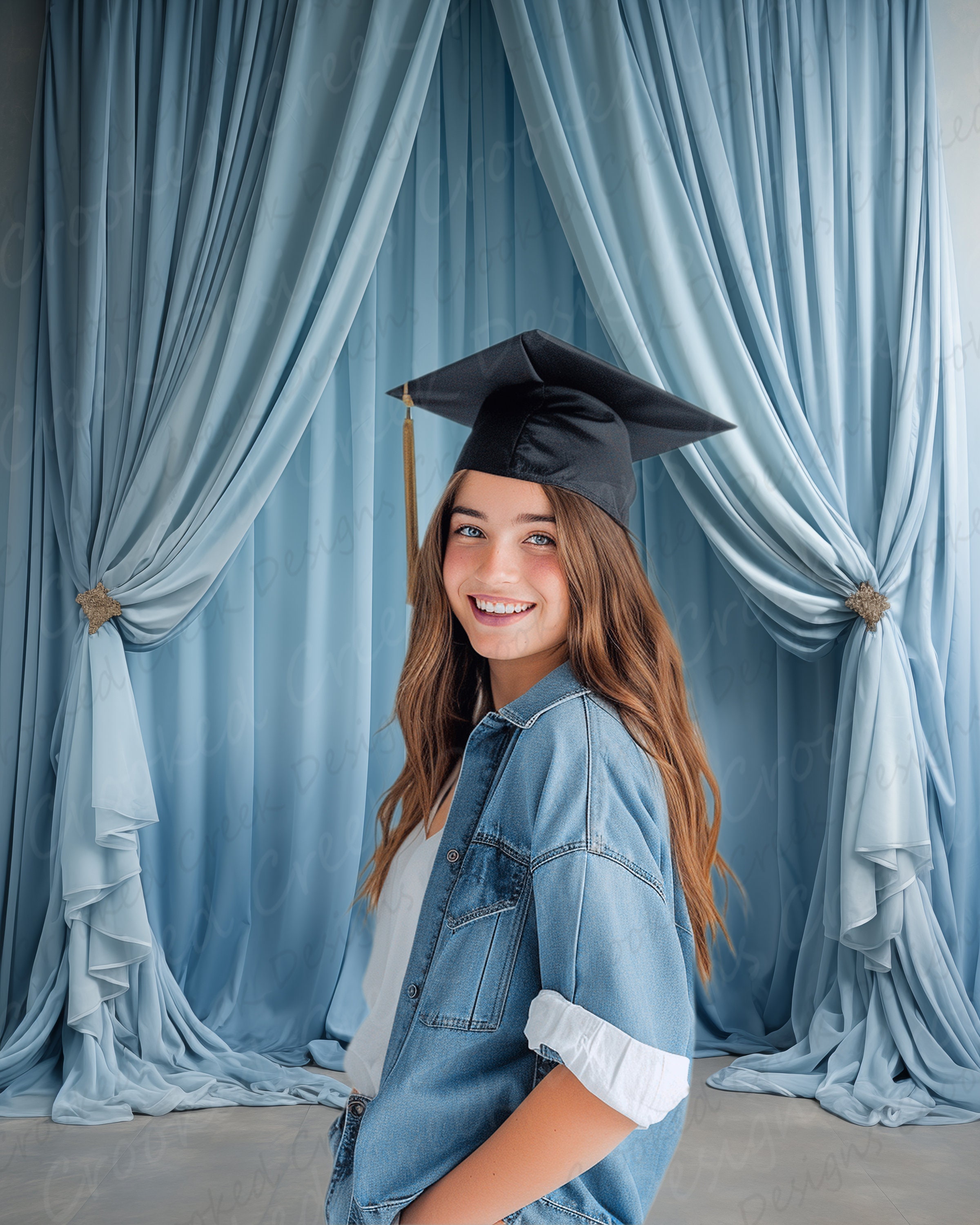 Light Blue Digital Backdrop School Colors Prom and Graduation Curtain ...