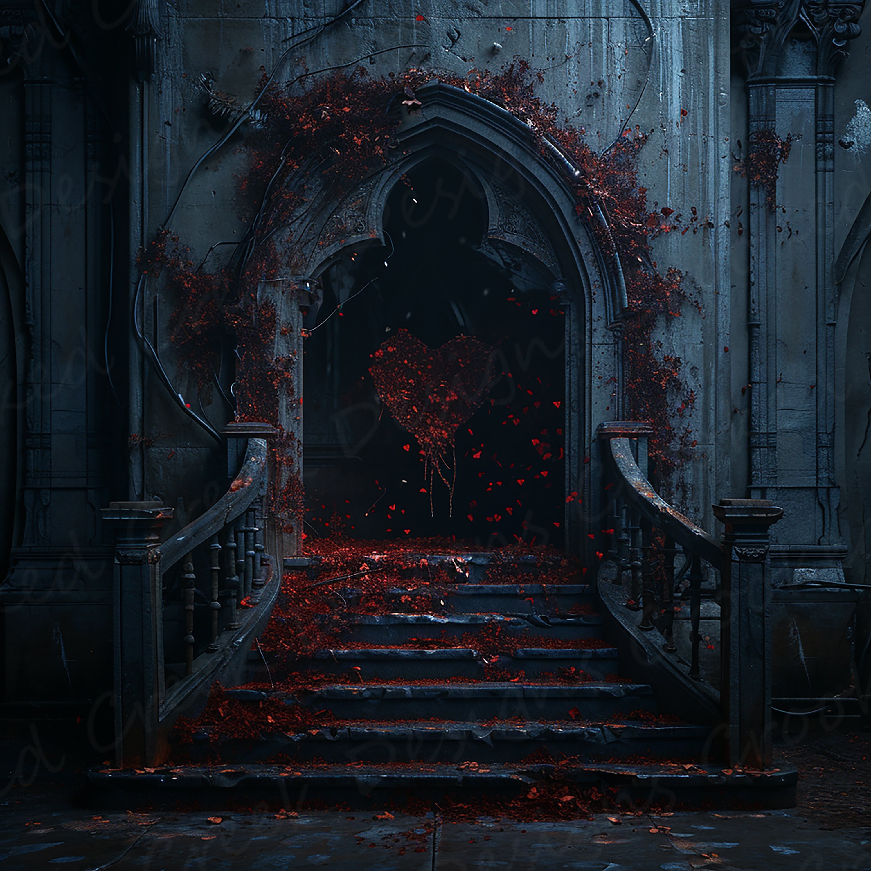 Black & Red Valentines Day Background Dark Steps Digital Backdrop for ...
