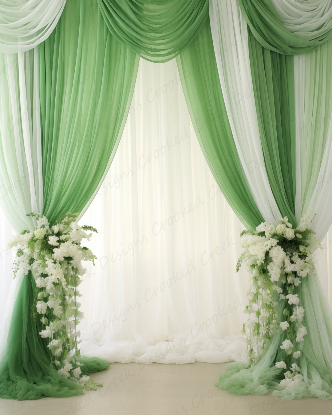 Green and White Digital Backdrop Curtains | School Colors Prom and ...