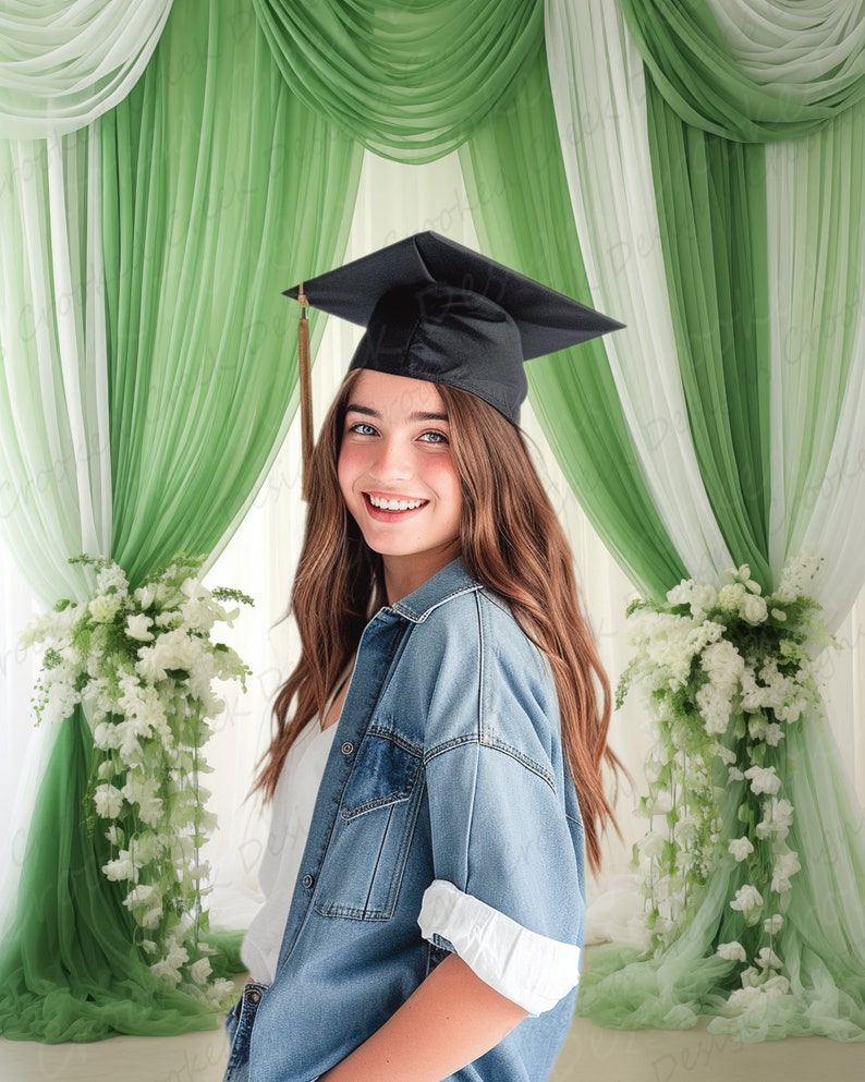 Green and White Digital Backdrop Curtains | School Colors Prom and ...