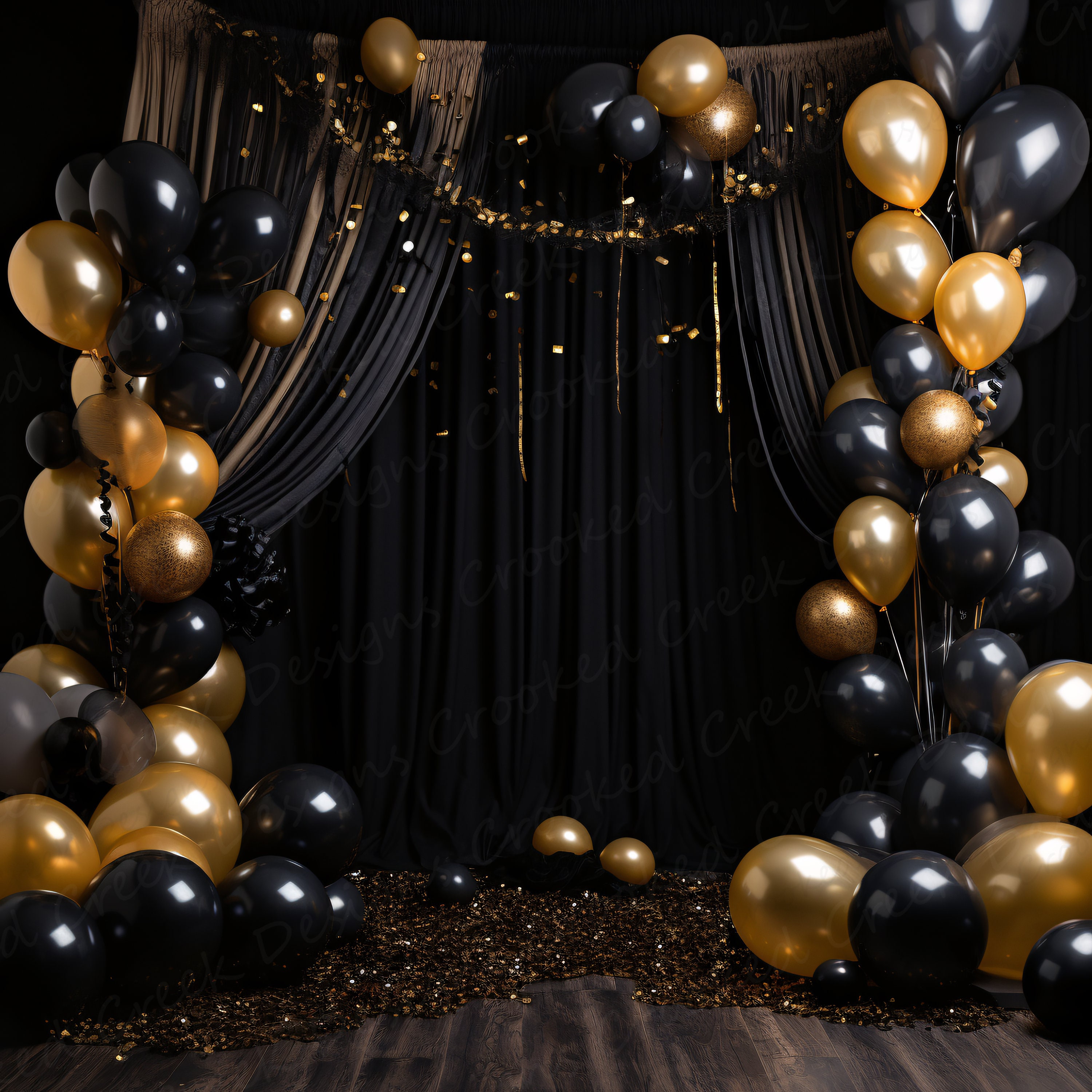 Black and Gold Photography Arch Backdrop 4 Digital Party Backgrounds ...