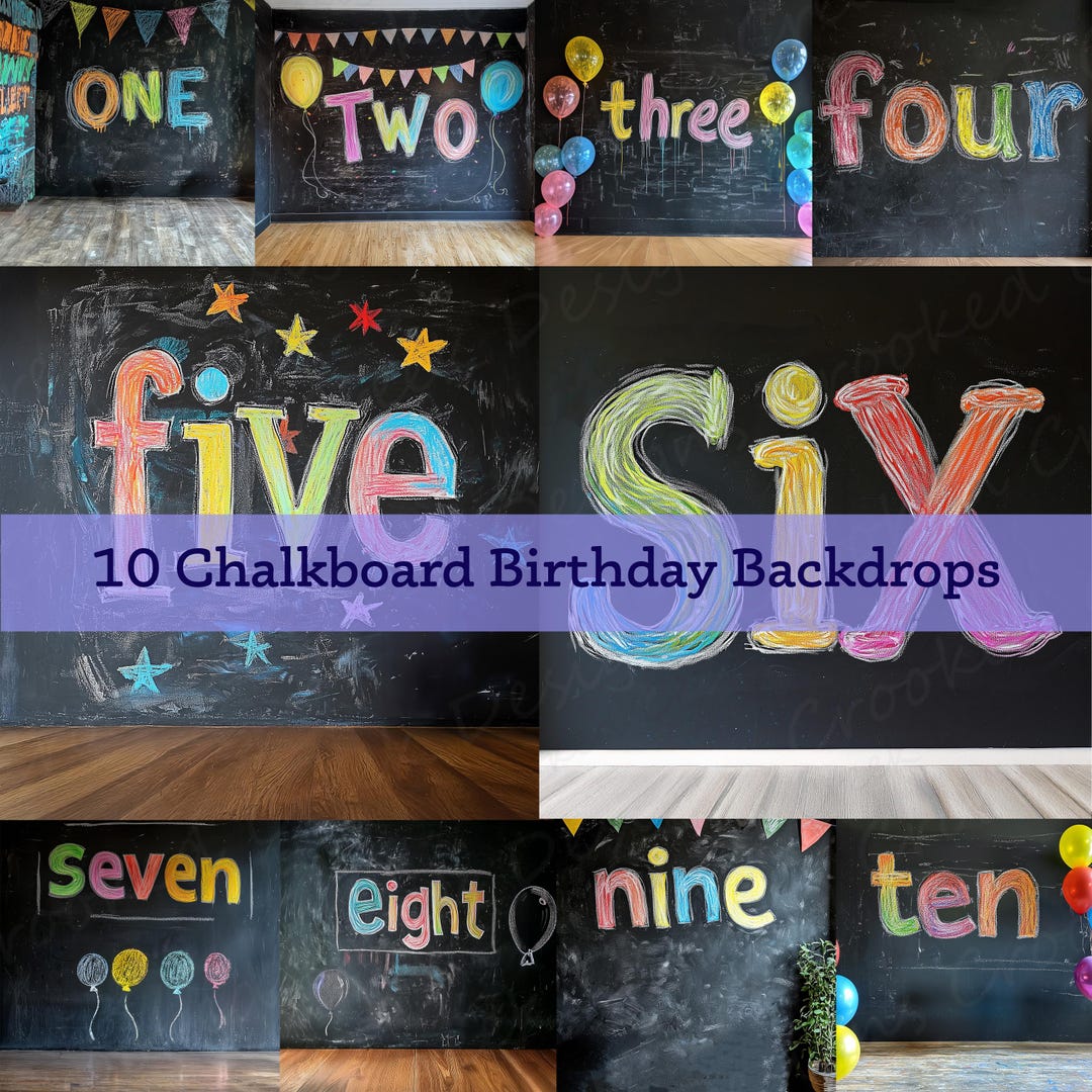 Chalkboard Birthday Digital Backdrop Bundle | Fun Colorful Chalkboard ...