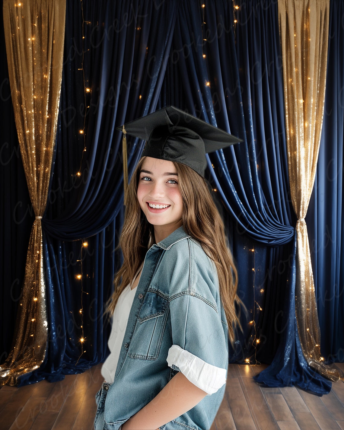 Navy Blue and Gold Digital Backdrop School Colors Prom and Graduation ...