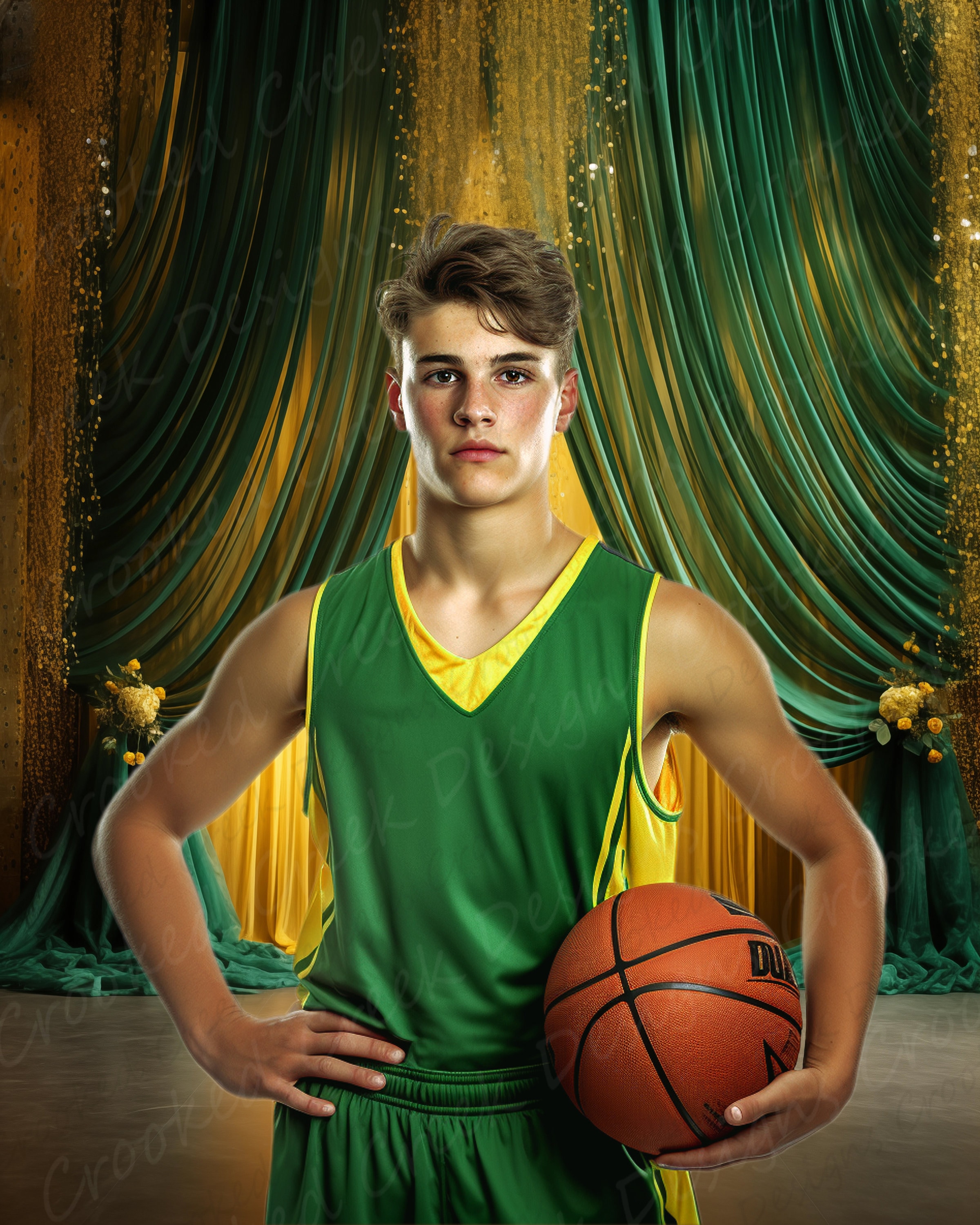 Green and Yellow Digital Backdrop Curtains | Green and Gold School ...