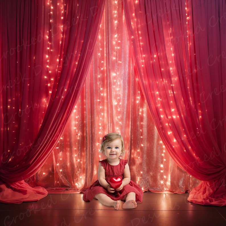 Red Curtains Backlit Party Background | Valentine's Day Party Backdrop ...