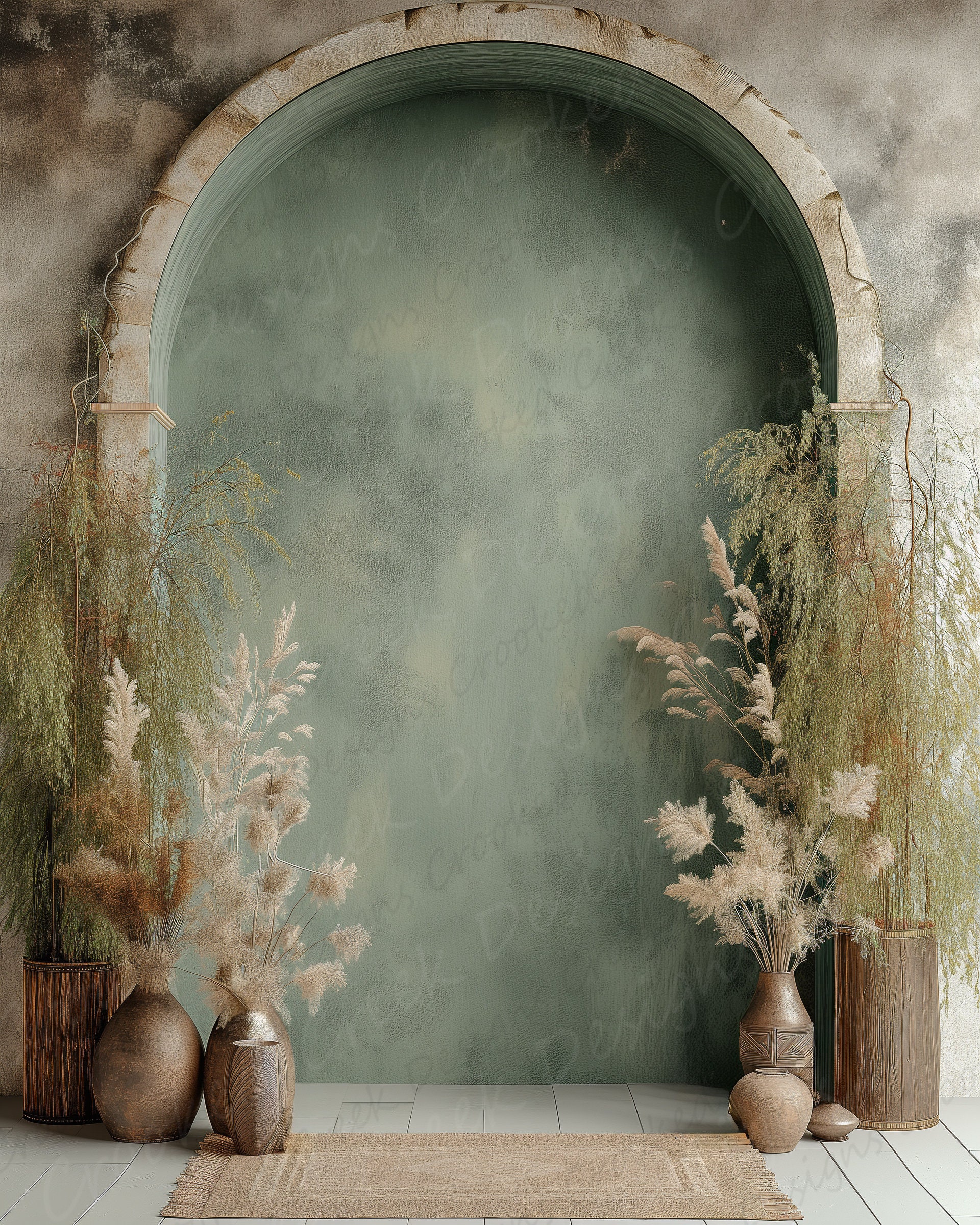 Sage Green Boho Arch Digital Backdrop Bundle | Spring Floral ...
