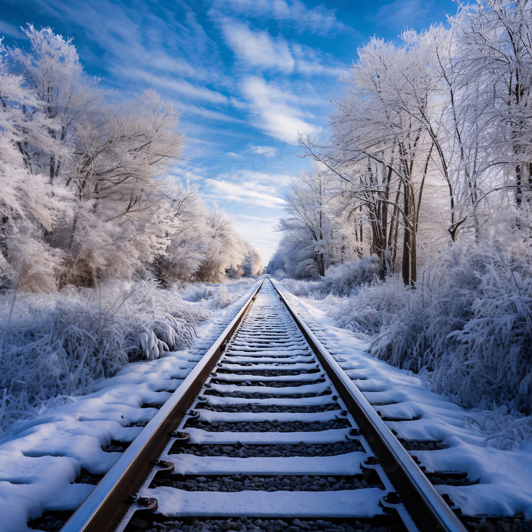 Winter Digital Photography Backdrop | Train Tracks at Christmas ...