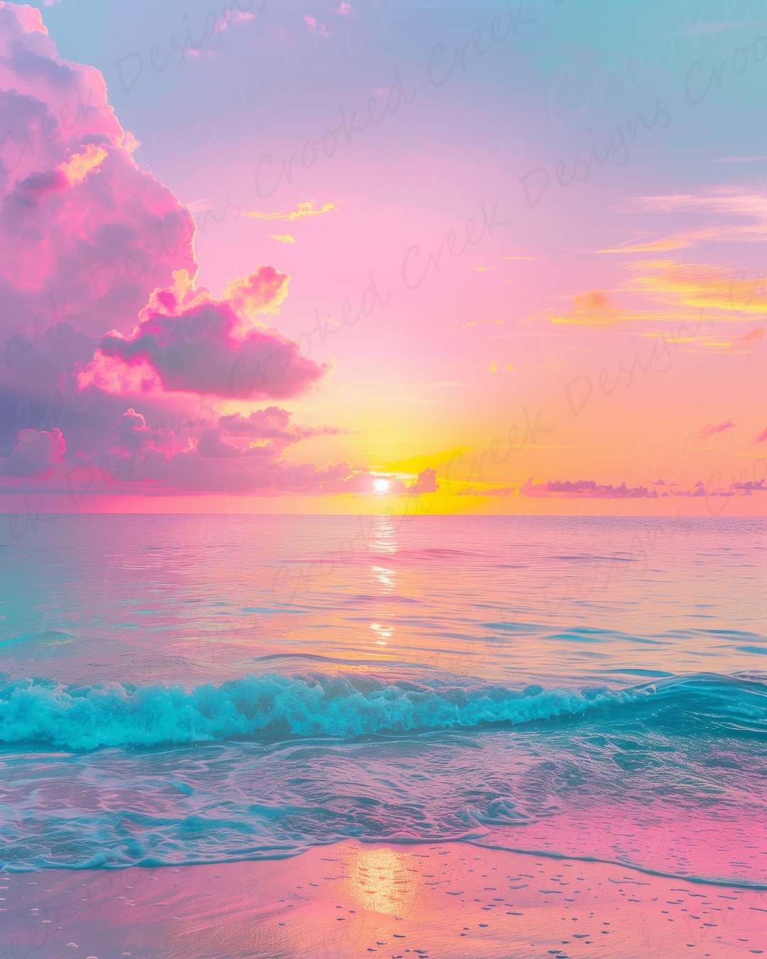Pastel Beach Sunset Digital Backdrop | Dreamy Coastal Background for ...