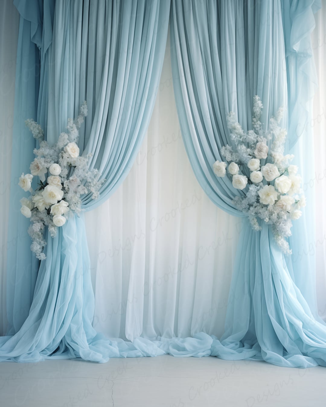 Light Blue Floral Curtain Digital Backdrop: Prom, Graduation (PSD, JPG ...