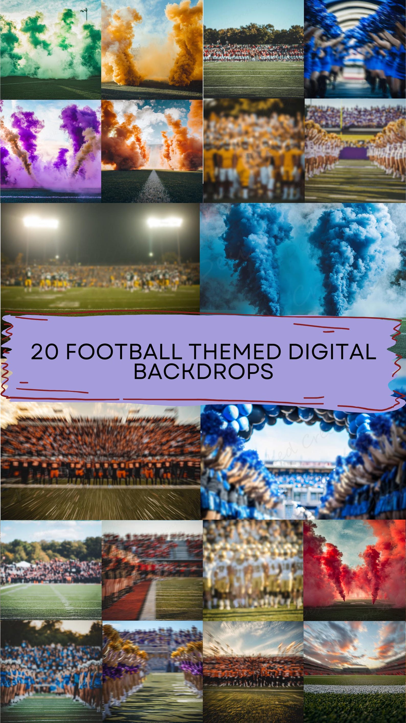 Football Field Digital Backdrop Bundle Blurred Stadium Backgrounds for ...
