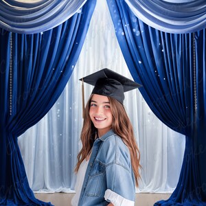 Blue and White Digital Backdrop Curtains | School Colors Prom and ...