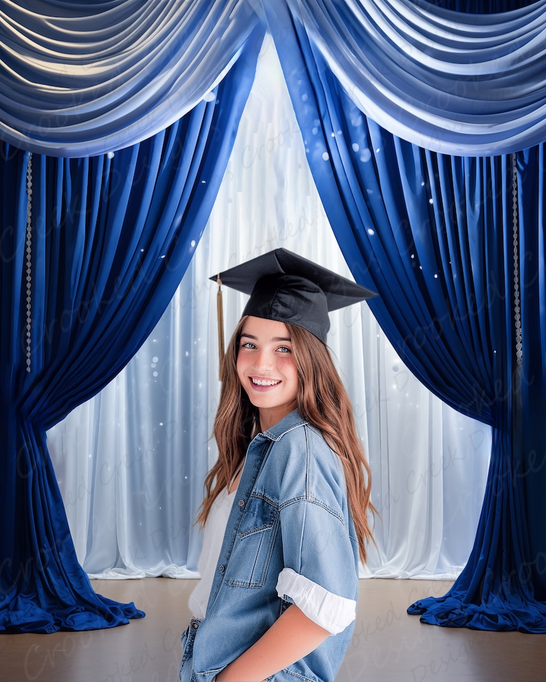 Blue and White Digital Backdrop Curtains | School Colors Prom and ...
